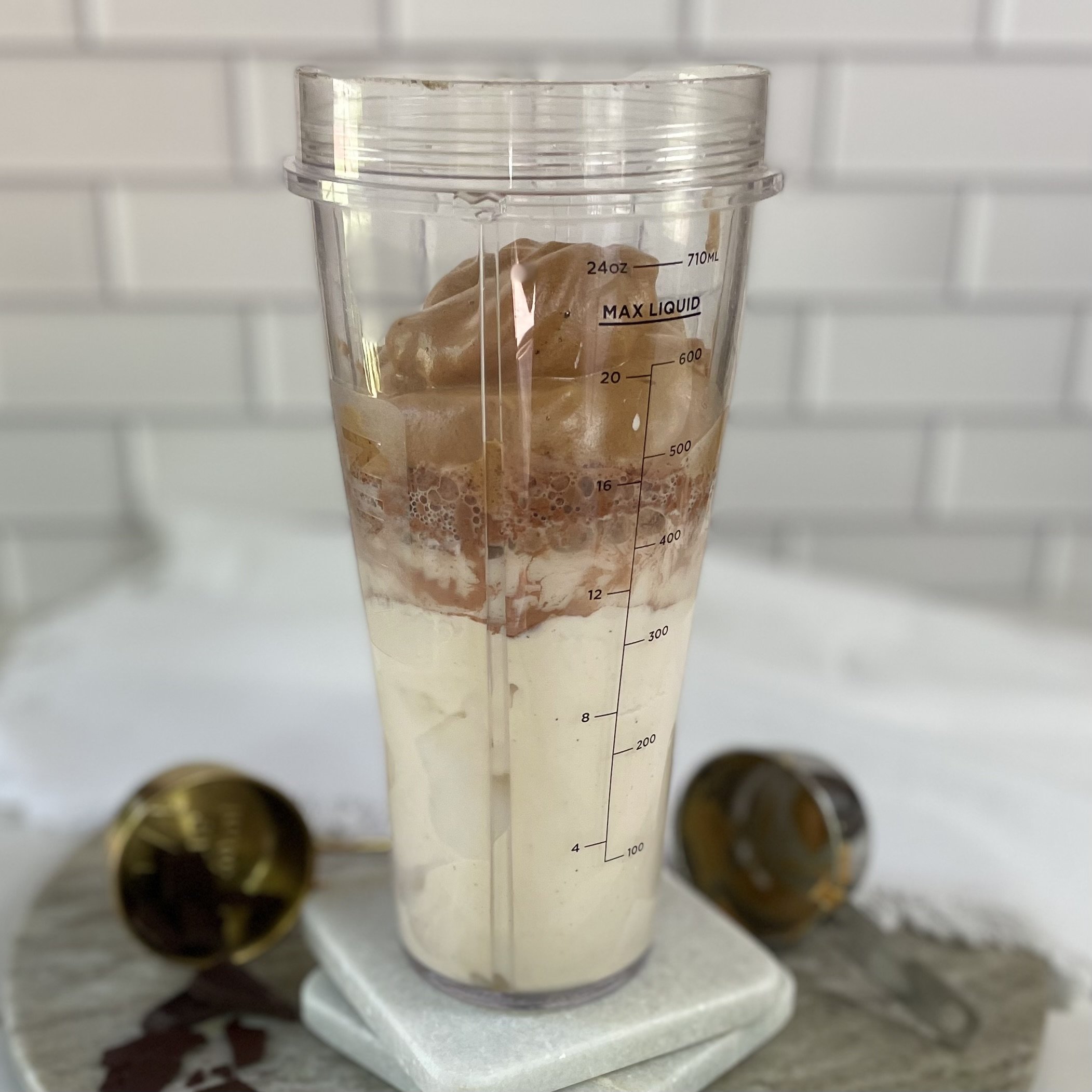 Chocolate Peanut Butter Dalgona Smoothie - inspirationapron.com